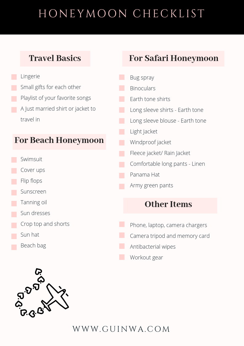 The Ultimate Honeymoon Checklist - What To Pack - Guinwa The Ultimate Honeymoon Checklist - What To Pack - Guinwa